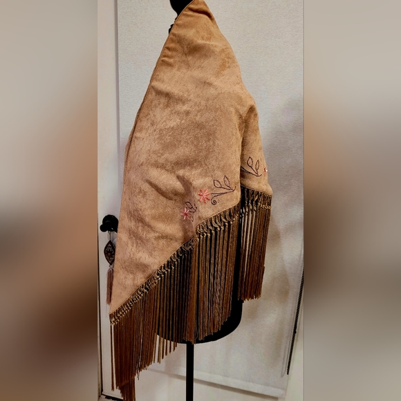 Accessories | Vintage Bohemian Shaw Suede Fringe Tassels Tan With ...